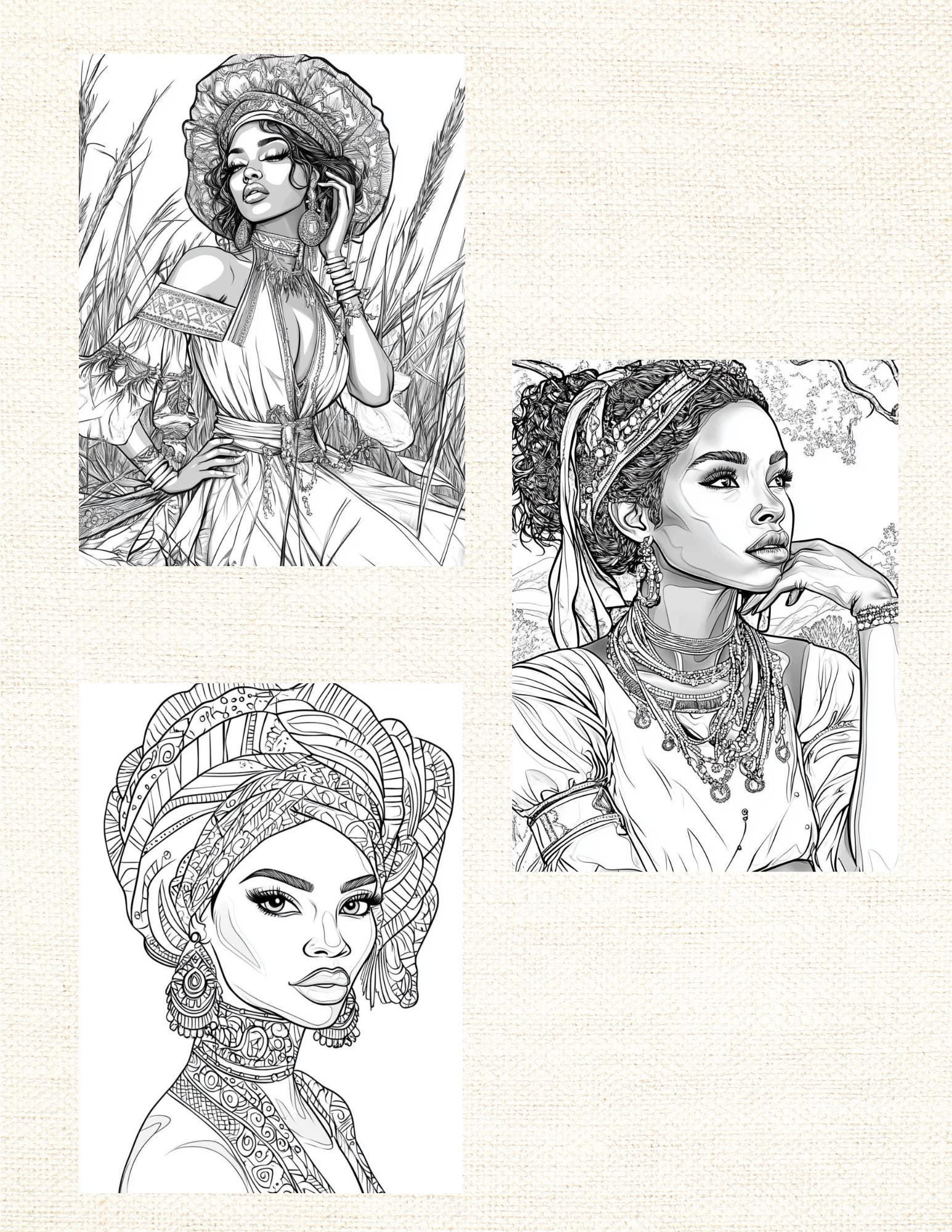 40 African Queen Coloring Book, Printable PDF, Beautiful Black Women ...