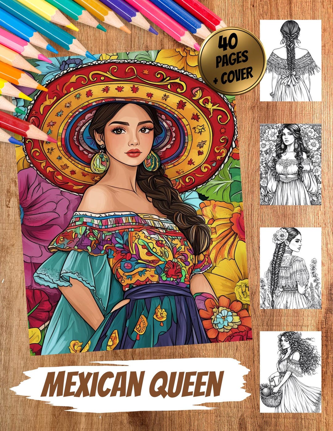40 Mexican Queen Coloring Book, Printable PDF, Beautiful Mexican Girls ...