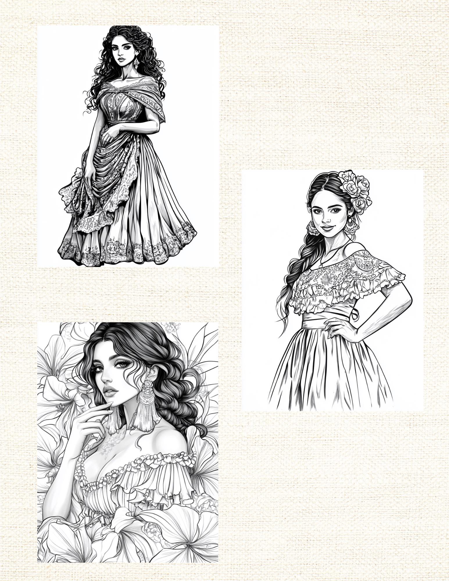 40 Mexican Queen Coloring Book, Printable PDF, Beautiful Mexican Girls ...