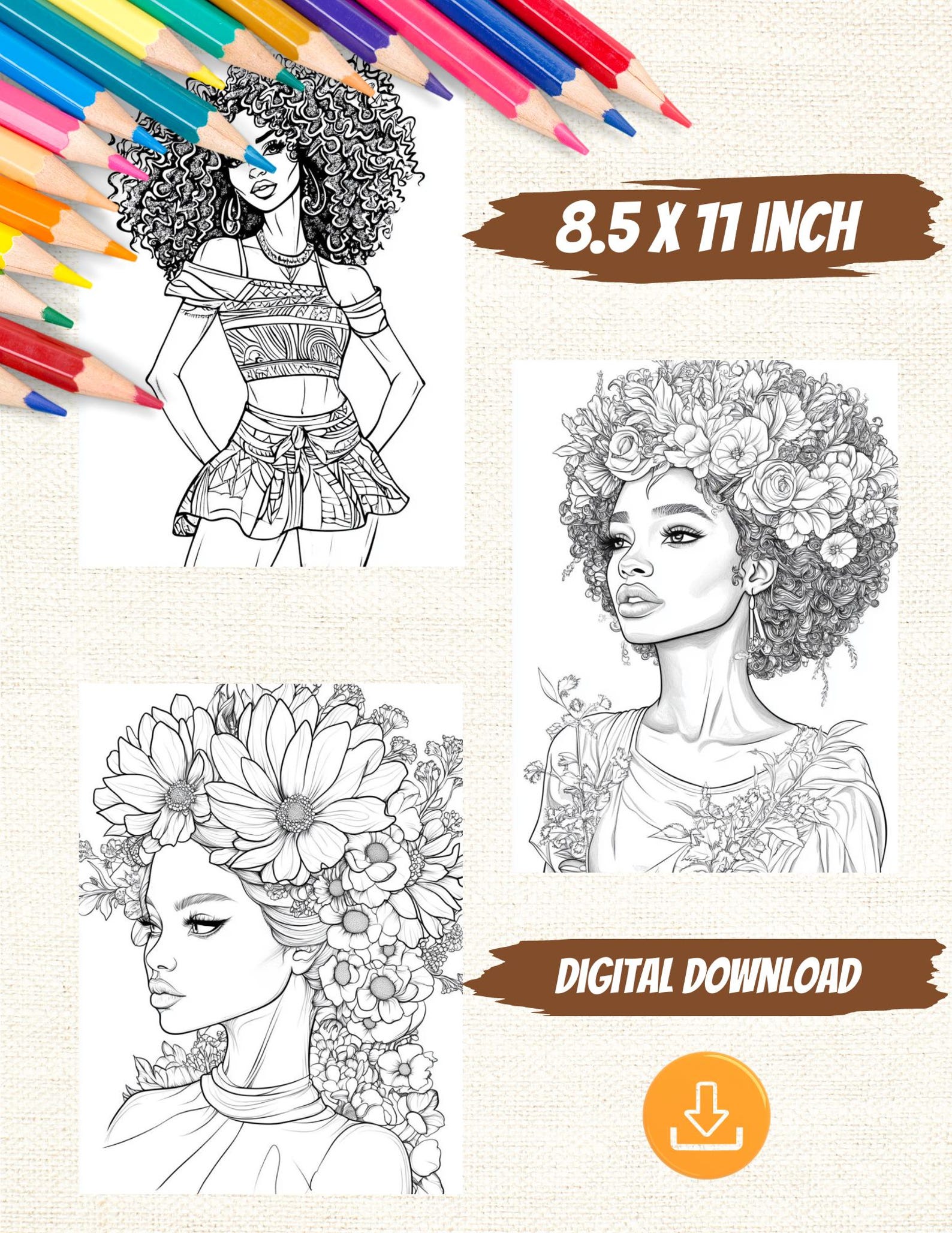 40 African Queen Coloring Book, Printable PDF, Beautiful Black Women ...
