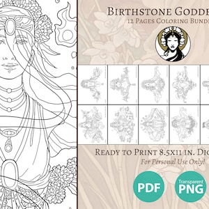 Printable Coloring Book Pack of 12 Pages for Adults - Birthstone ...