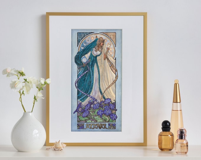 Art Print Lady of June With Roses Bride by the Well Goddess Sun Wheel ...
