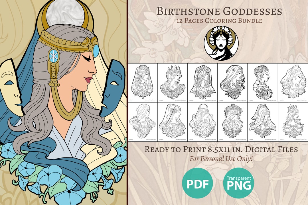 Printable Coloring Book Pack of 12 Pages for Adults Birthstone ...
