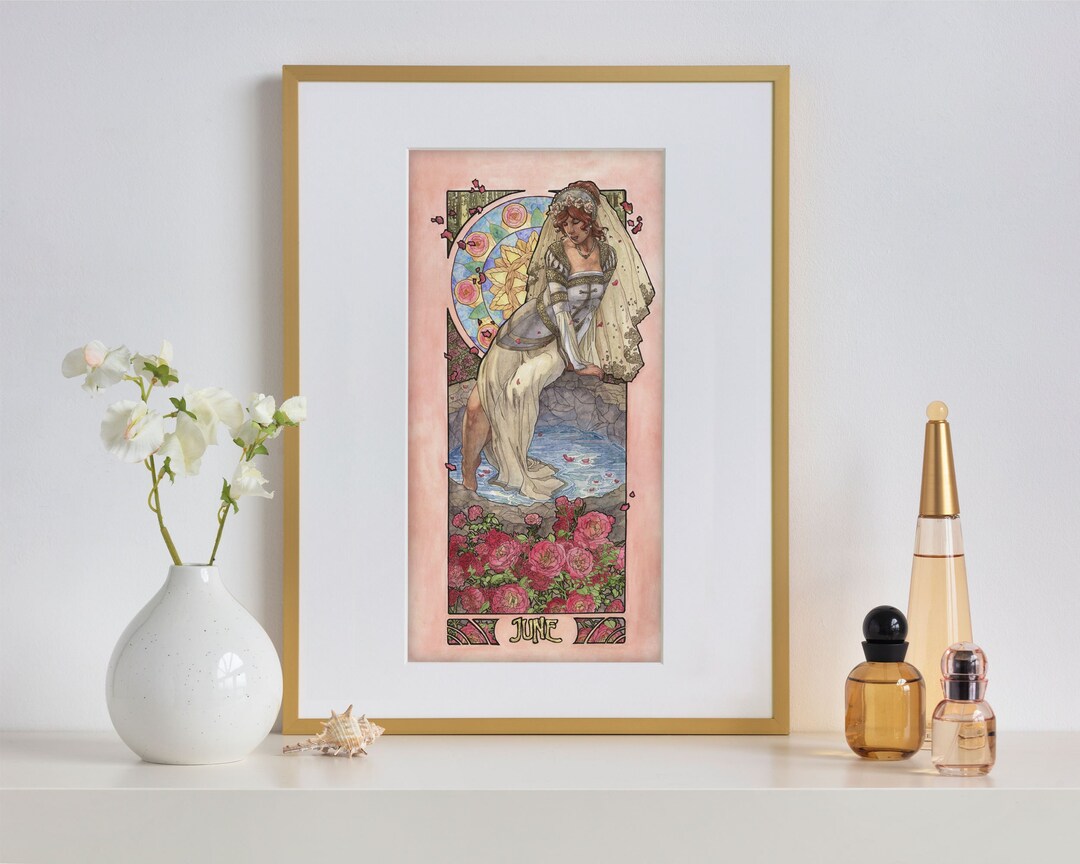 Art Print Lady of June With Roses Bride by the Well Goddess Sun Wheel ...