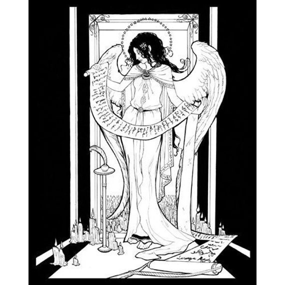 Art Nouveau Forgotten Muse Angel Scribe with Candles and | Etsy