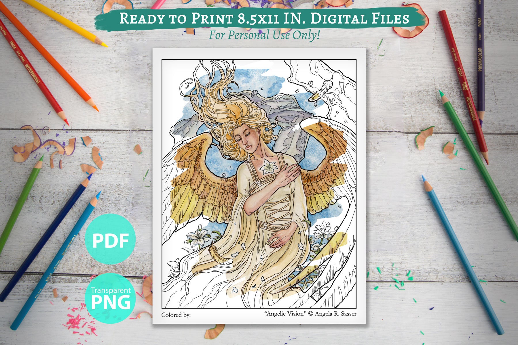 Printable Coloring Book Page for Adults Angelic Visions | Etsy