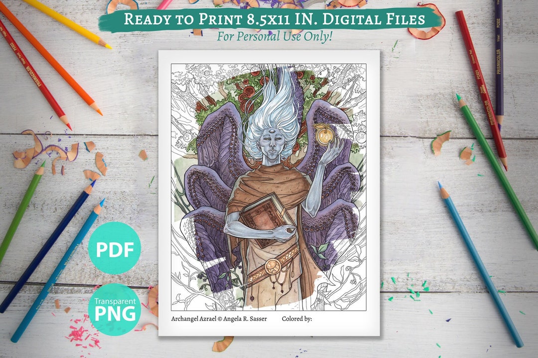 Archangel Azrael Coloring Page: Fantasy Art for Adults (PDF & PNG) - Etsy