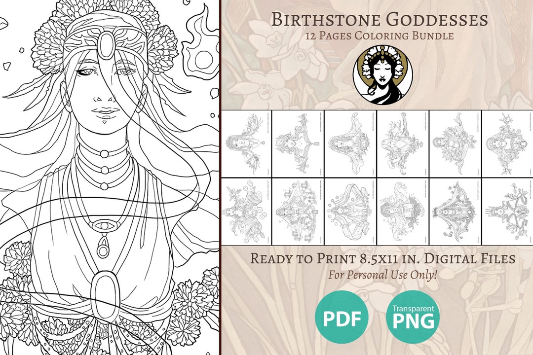 Printable Coloring Book Pack of 12 Pages for Adults - Birthstone ...