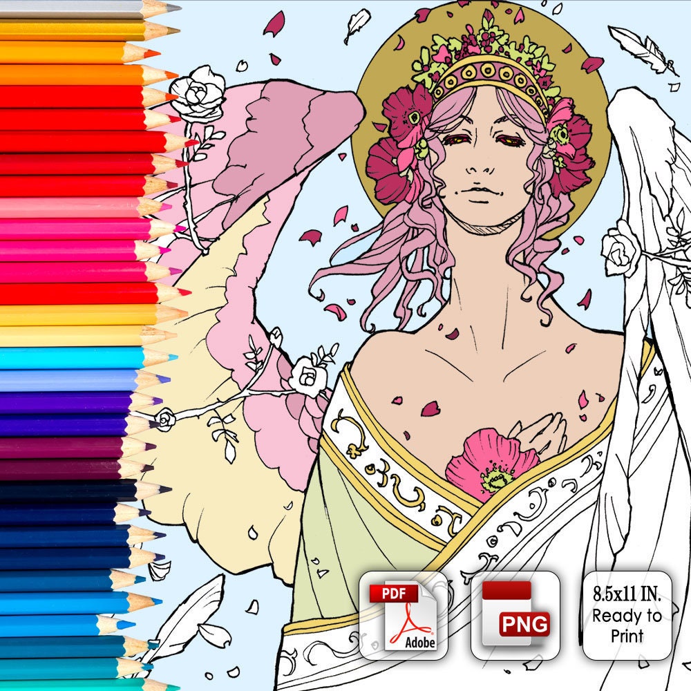 Printable Coloring Book Page for Adults Goddess Angel of | Etsy