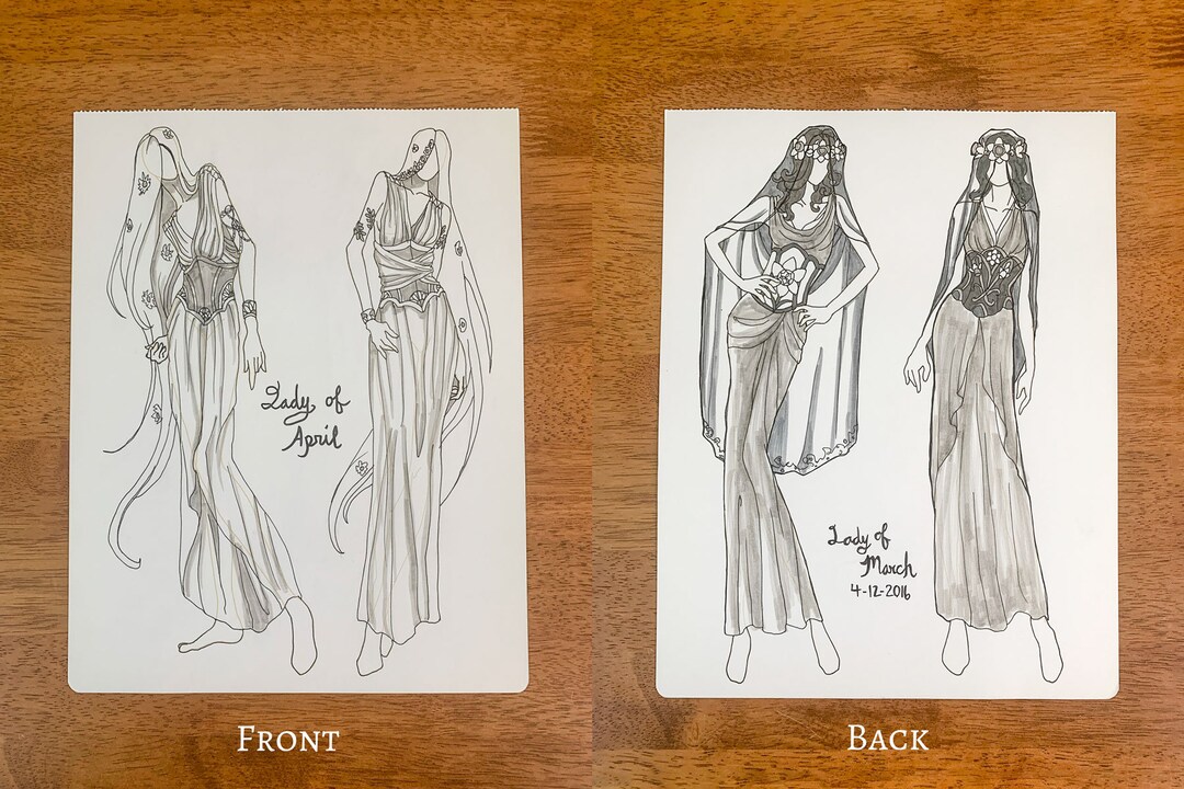 Original Art Fashion Illustration Drawing Lady of April & March Goddess ...