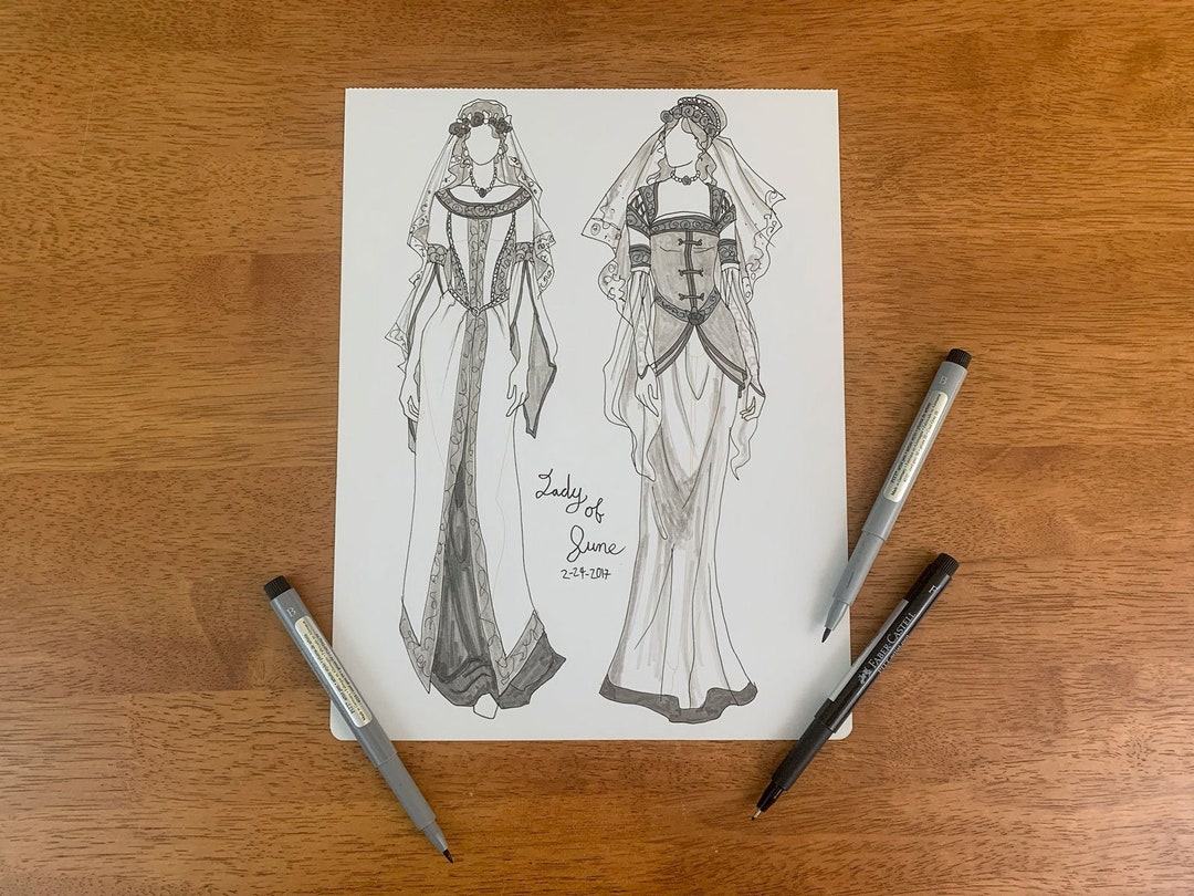 Original Art Fashion Illustration Drawing Lady of June Medieval Fantasy ...