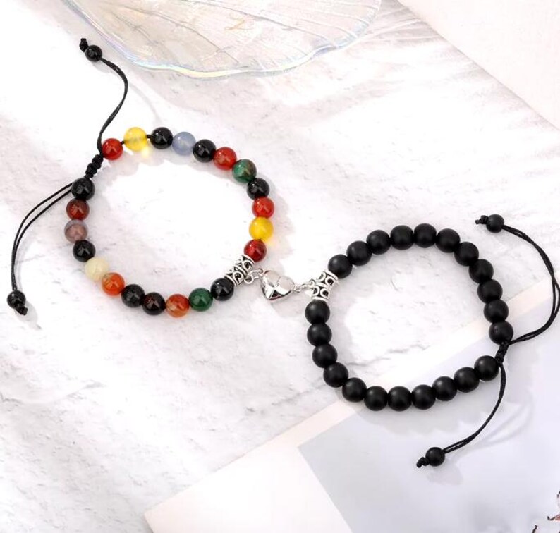 A Set of Two Matching Natural Gemstone Bracelets| Distance Couple's ...