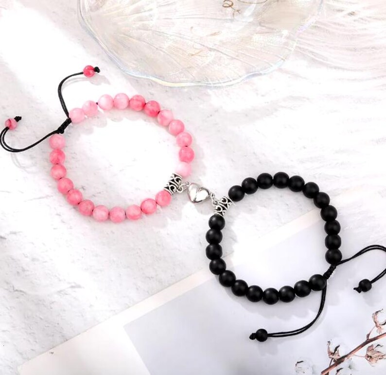 A Set of Two Matching Natural Gemstone Bracelets| Distance Couple's ...