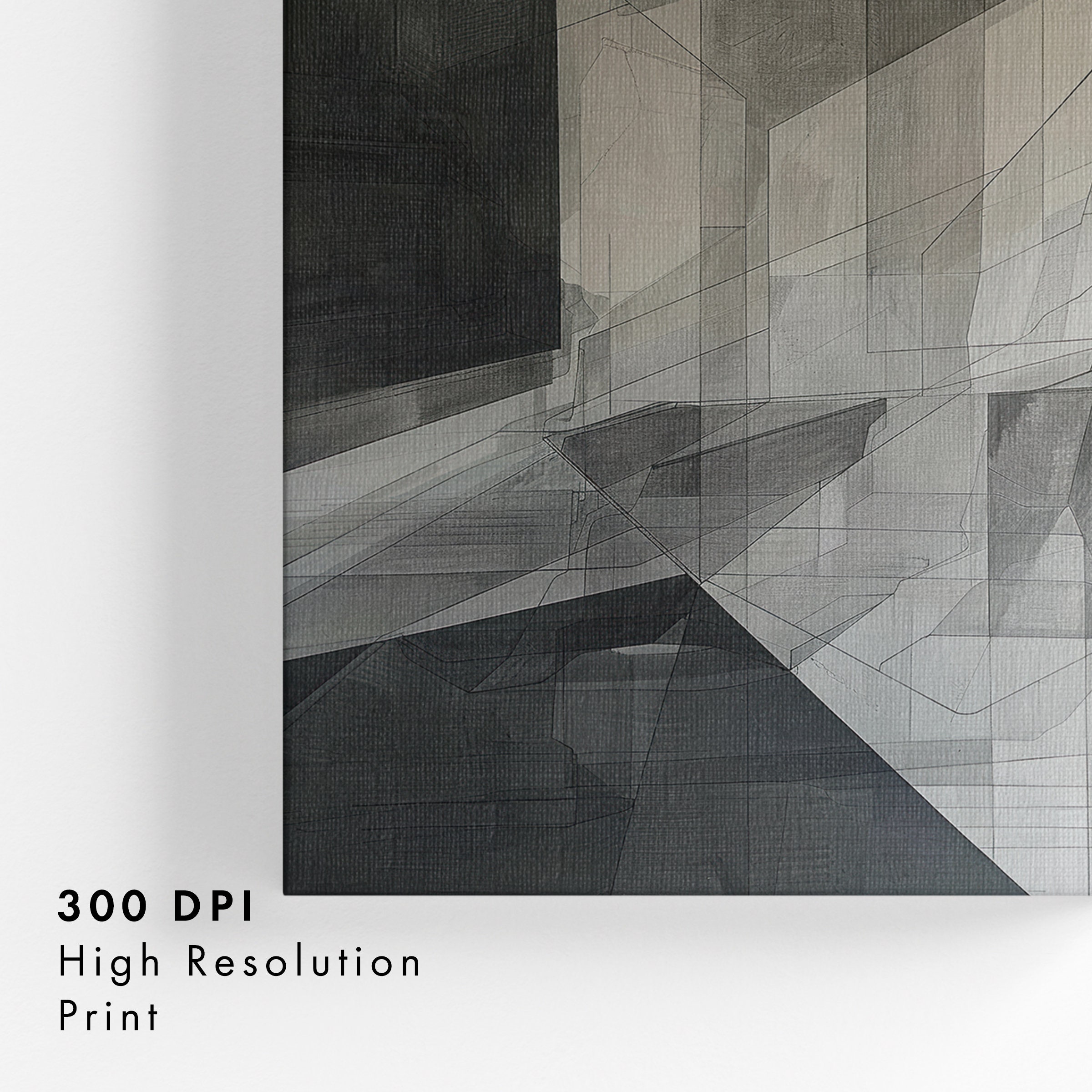 Dark Abstract Print, Geometric Black and Grey Digital Wall Art ...