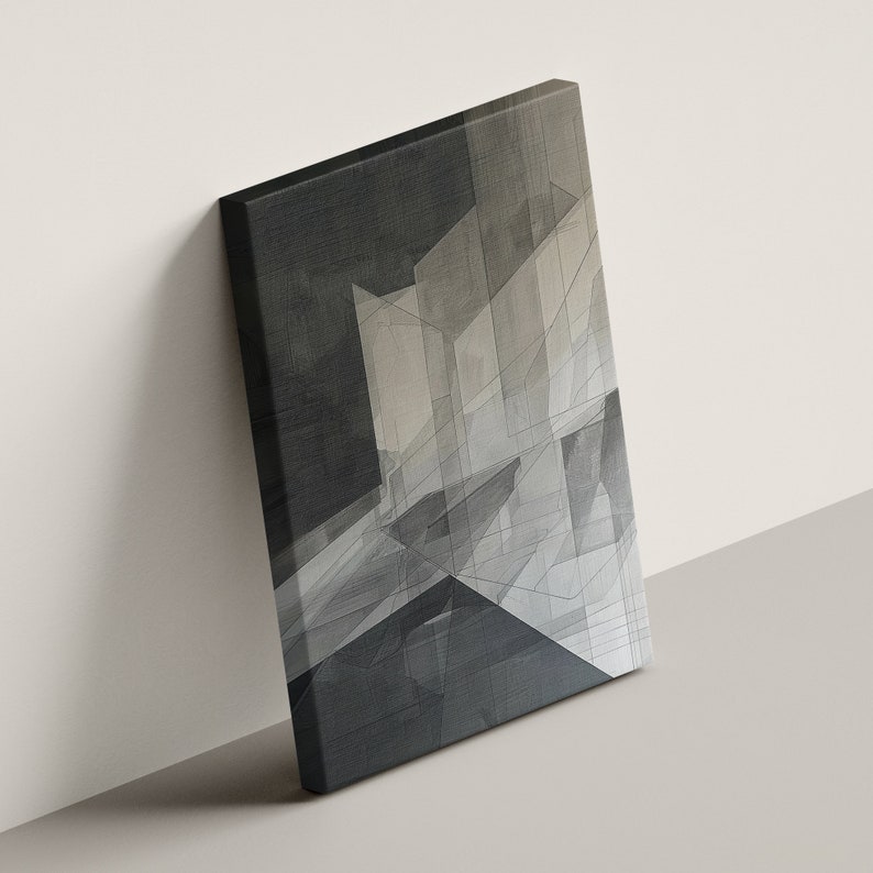 Dark Abstract Print, Geometric Black and Grey Digital Wall Art ...
