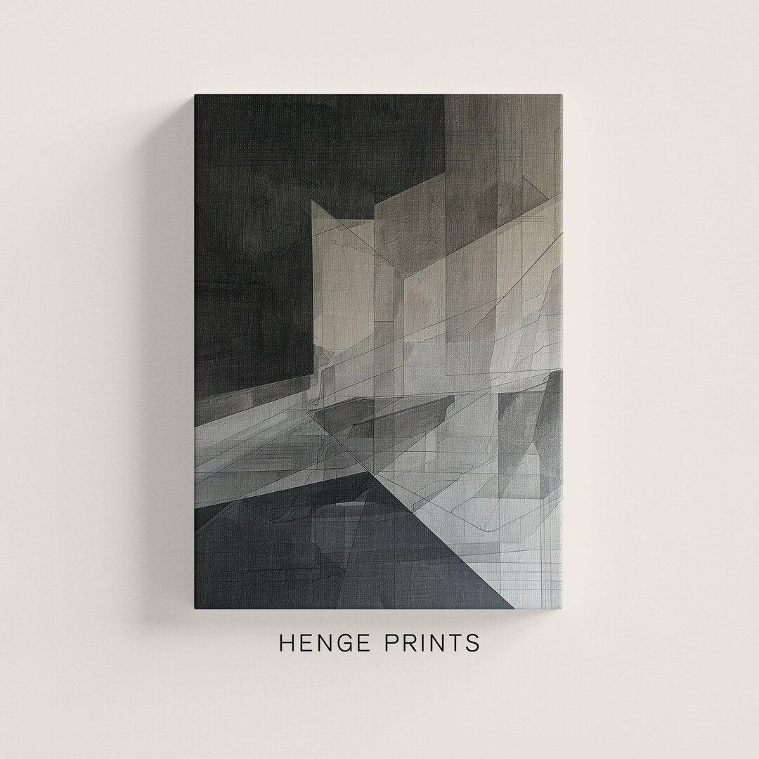 Dark Abstract Print, Geometric Black and Grey Digital Wall Art ...