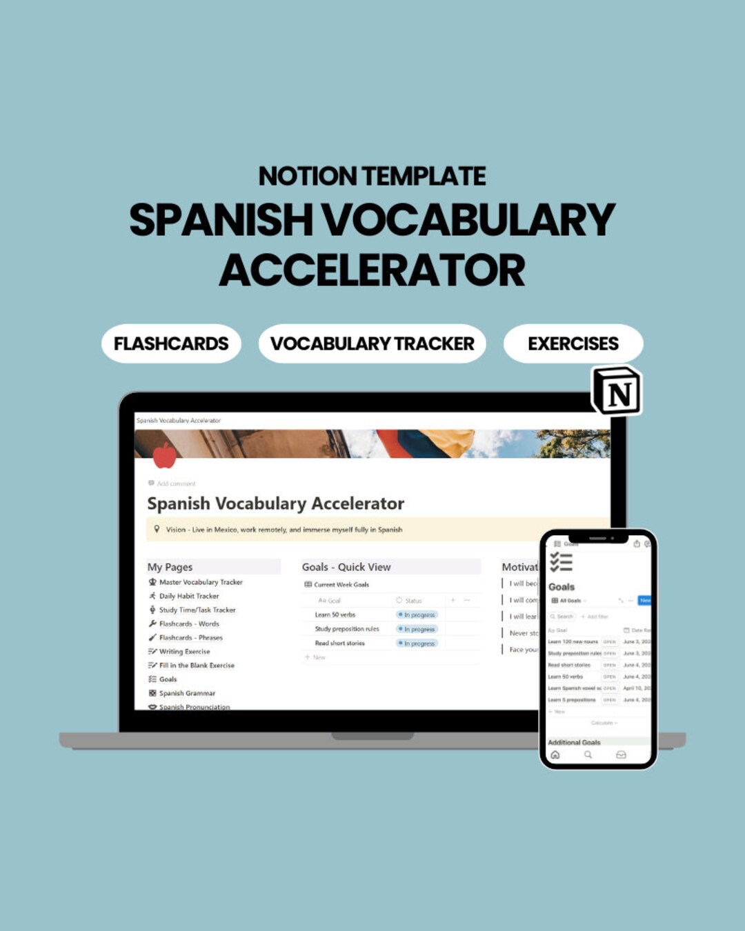Spanish Learning Notion Template, Spanish Study, Spanish Vocabulary Tracker, Language Learning ...