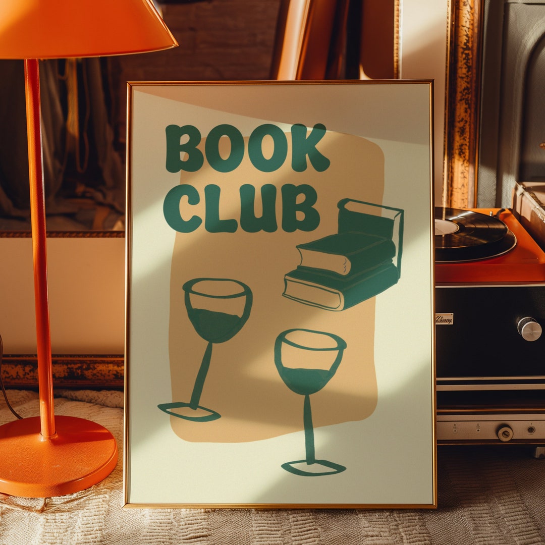 BOOK CLUB Art Print Mid Century Wall Art, Retro Fun Reading Digital ...