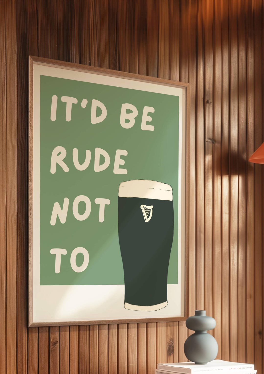 Guinness "it'd Be Rude Not To" Green Art Print Pink - Mid Century Wall ...