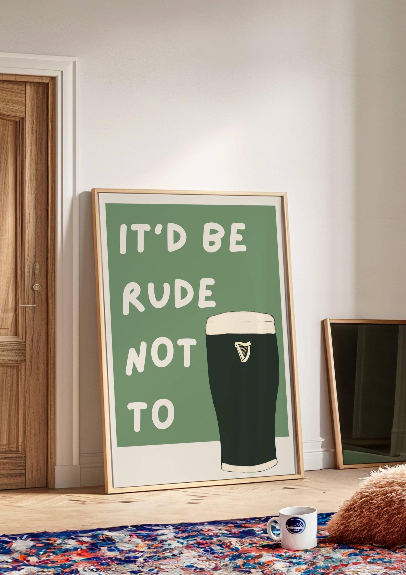 Guinness "it'd Be Rude Not To" Green Art Print Pink - Mid Century Wall ...