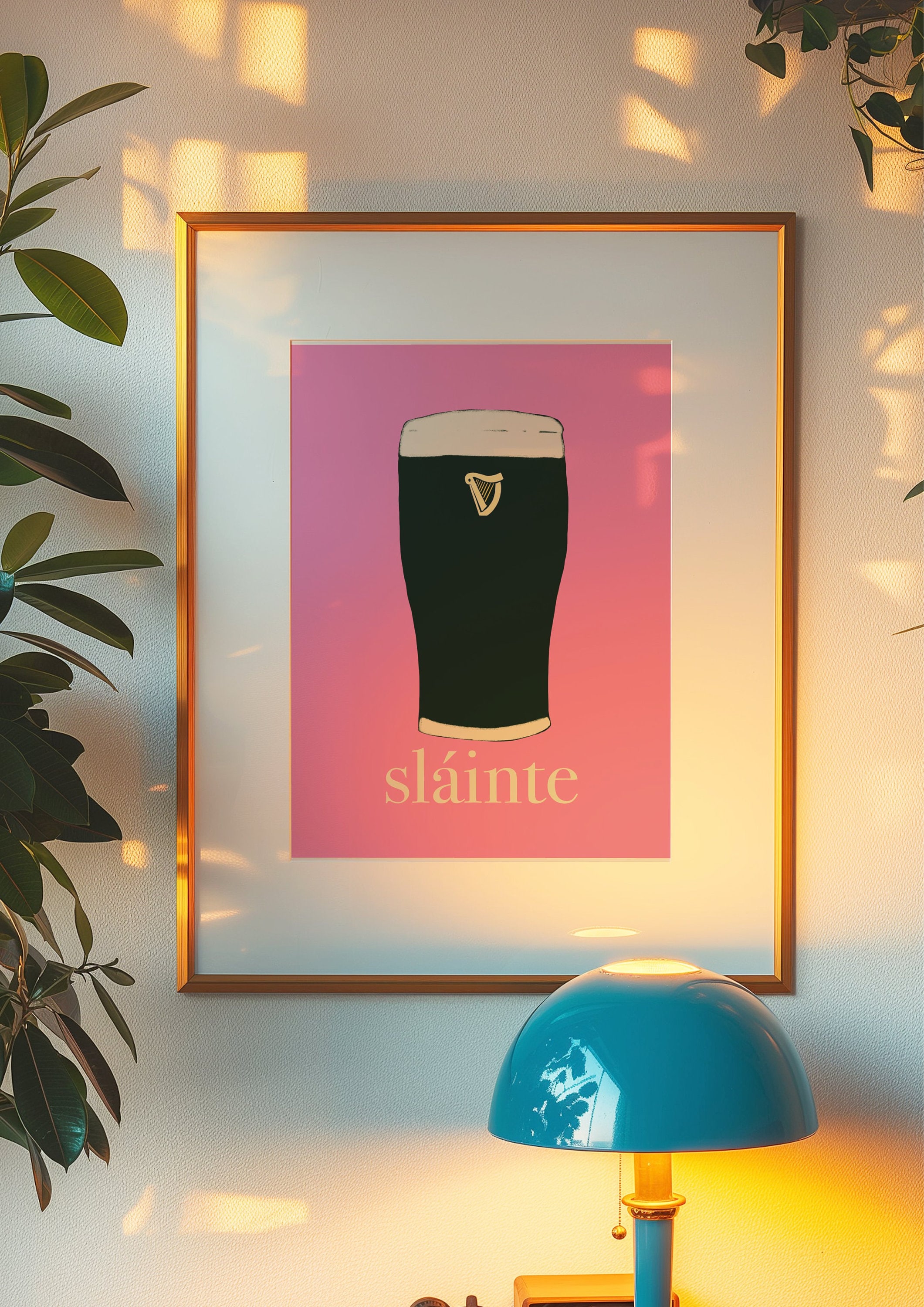 Guinness Sláinte Art Print Pink Mid Century Wall Art, Retro Fun Irish ...