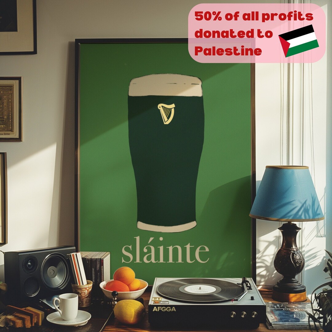 Guinness Sláinte Art Print Mid Century Green Wall Art, Retro Fun Irish ...