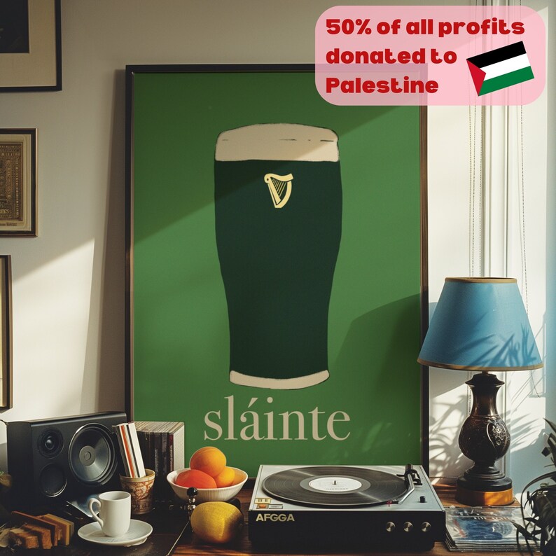 Guinness Sláinte Art Print - Mid Century Green Wall Art, Retro Fun ...