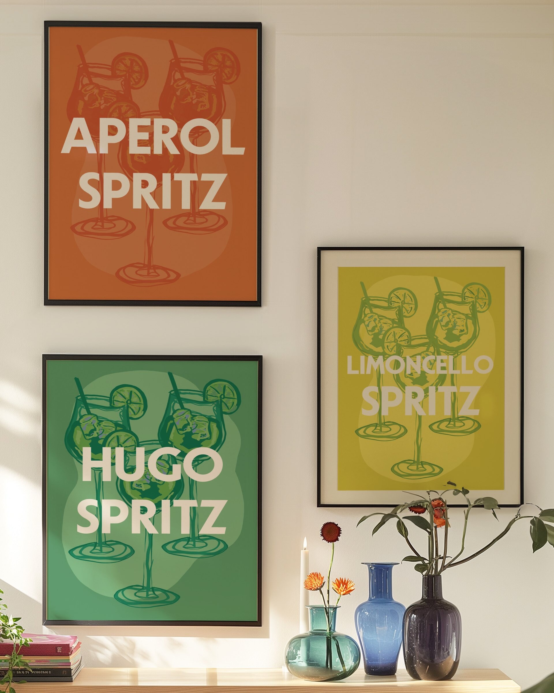 TRIO COCKTAIL BUNDLE Spritz Art Print Aperol Hugo Poster, Retro Fun ...