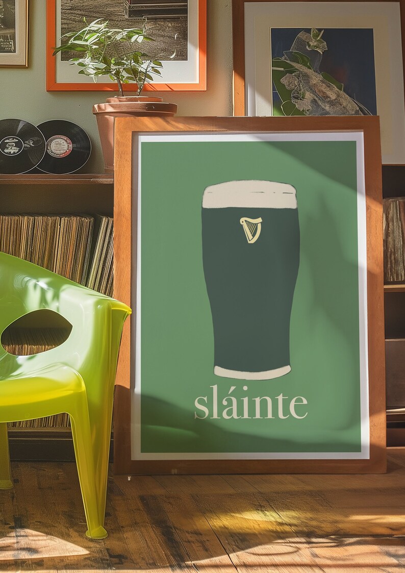 Guinness Sláinte Art Print - Mid Century Green Wall Art, Retro Fun ...