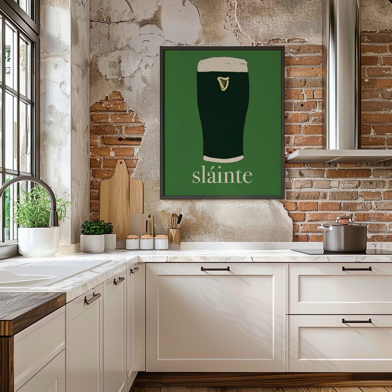 Guinness Sláinte Art Print - Mid Century Green Wall Art, Retro Fun ...