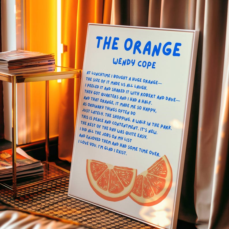 2 FOR 1!! THE ORANGE by Wendy Cope - Digital Print Poem Mid Century ...