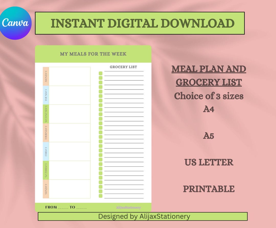 Weekly Planner, Meal Planner, Grocery List, to Do List, Food Journal ...