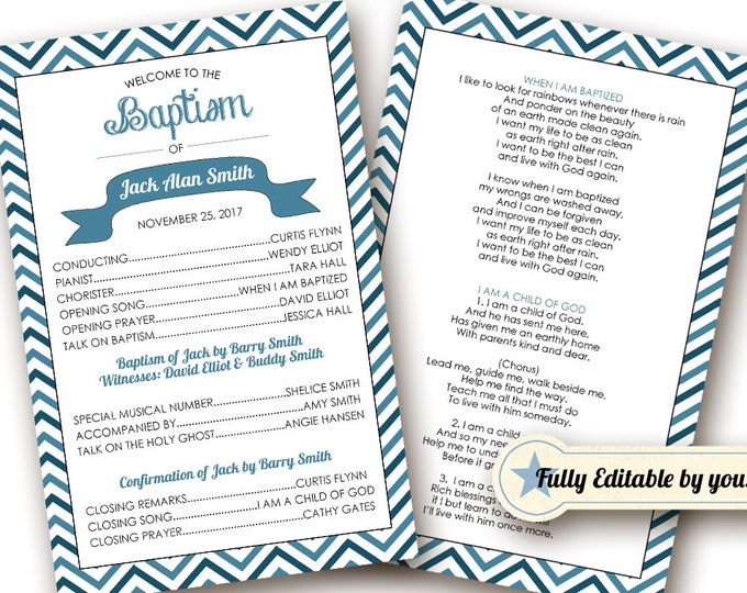 INSTANT DOWNLOAD - Printable Baptism Program - LDS, Girl, Boy - Fully ...
