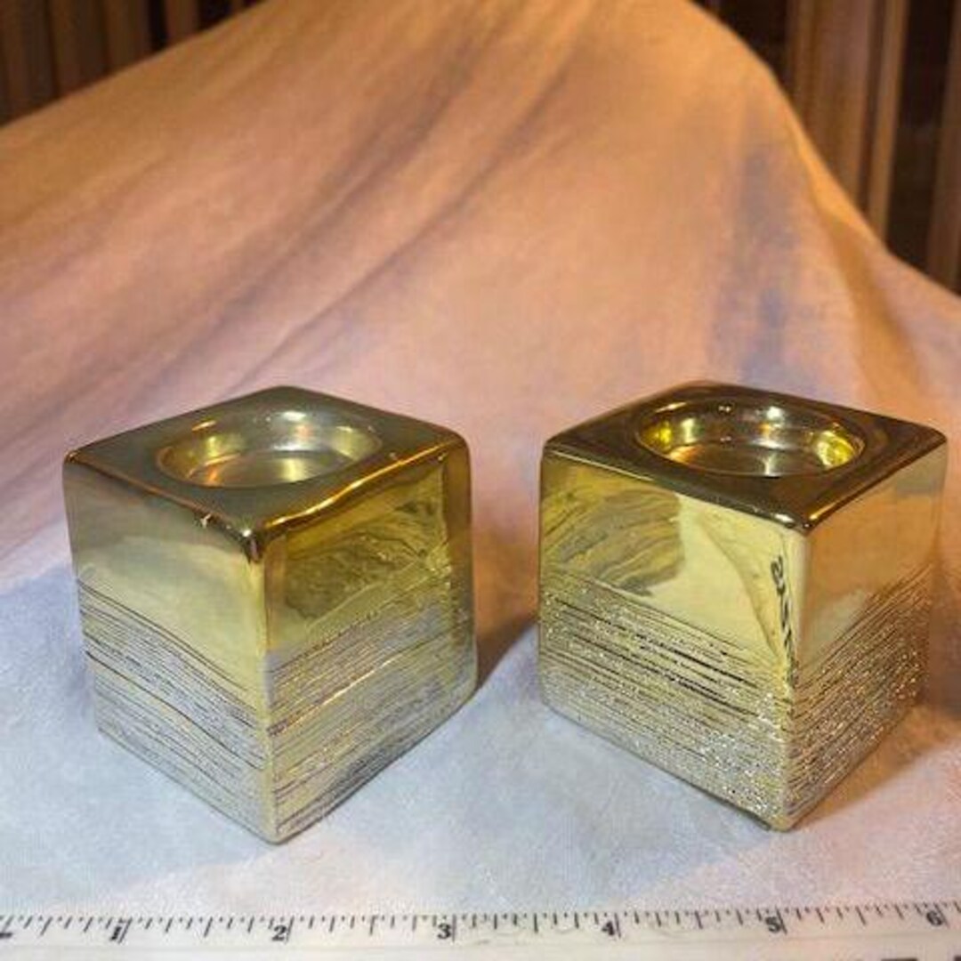 Pair of Square Ceramic Glazed Gold & Silver Votive Candle Holders - Etsy