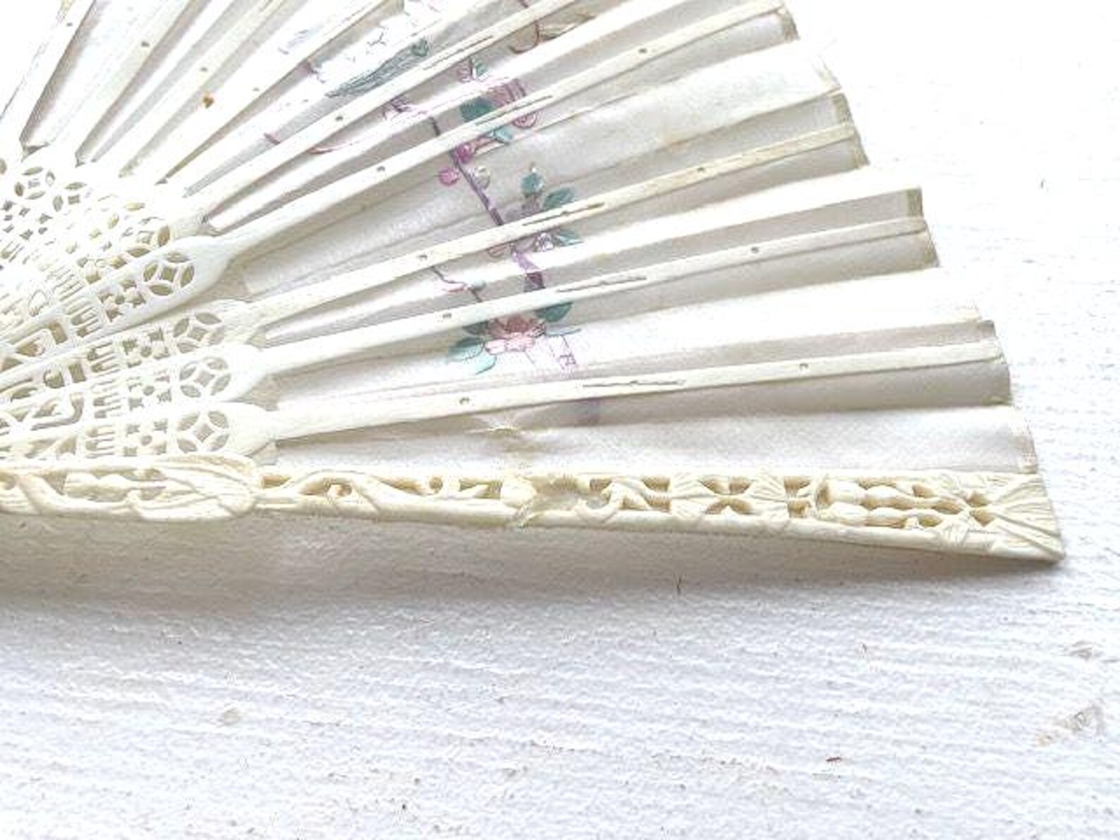 1800's Hand Fan, Japanese Design, Minor Flaws, Frame Cracks Have Been ...