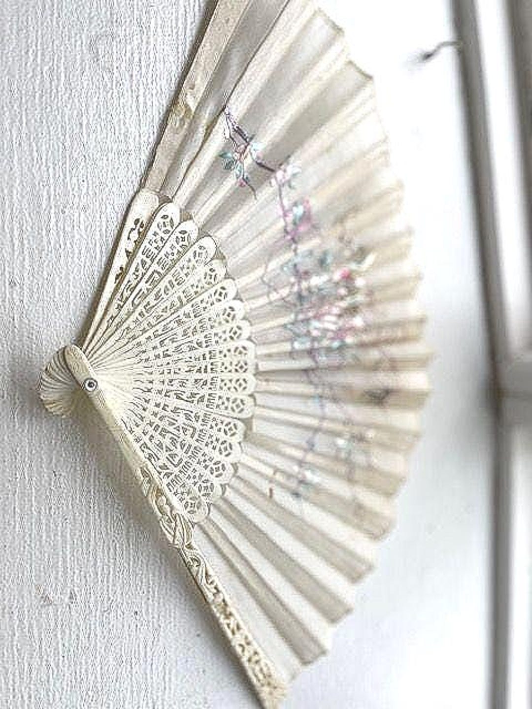 1800's Hand Fan, Japanese Design, Minor Flaws, Frame Cracks Have Been ...