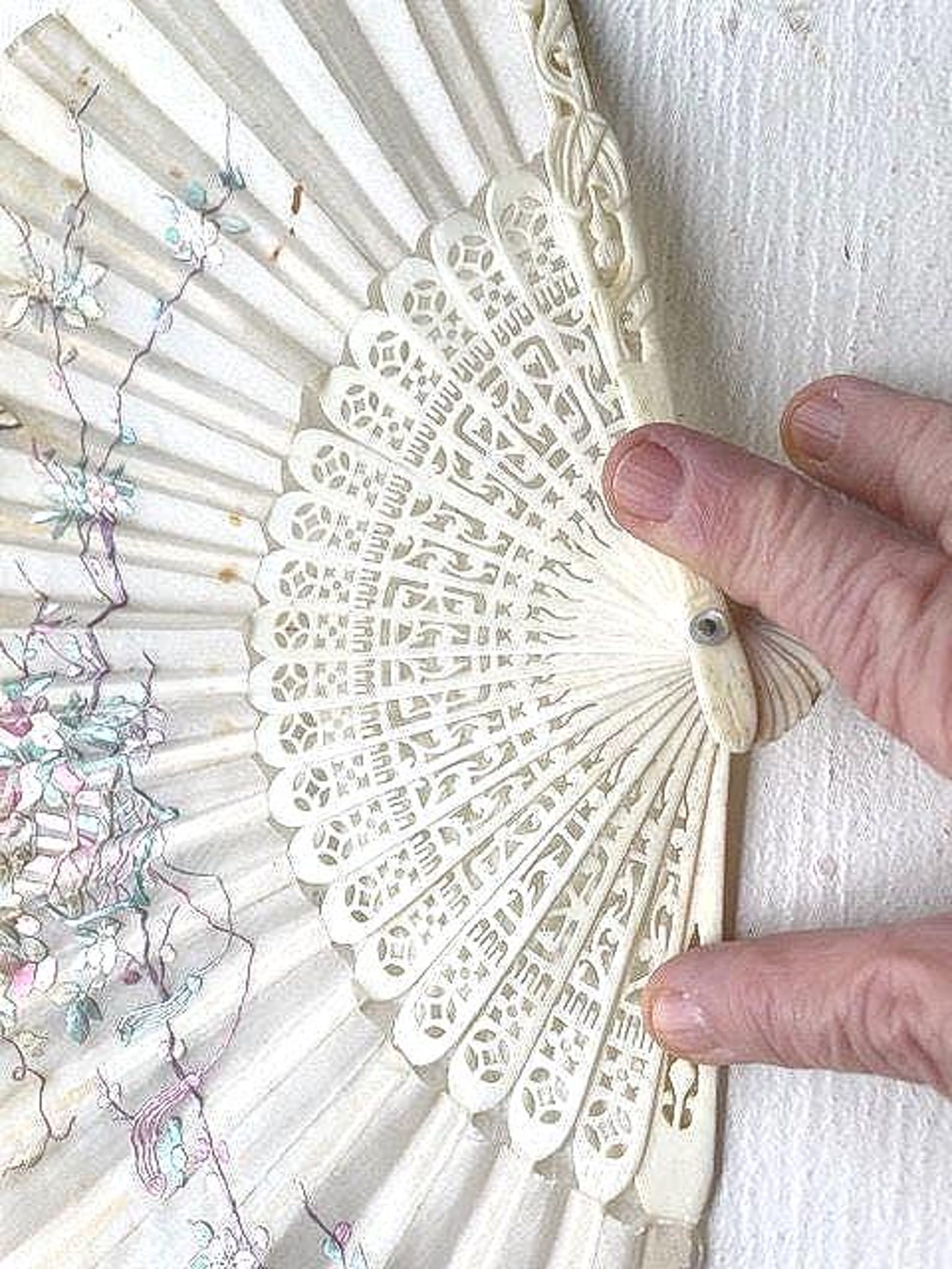 1800's Hand Fan, Japanese Design, Minor Flaws, Frame Cracks Have Been ...
