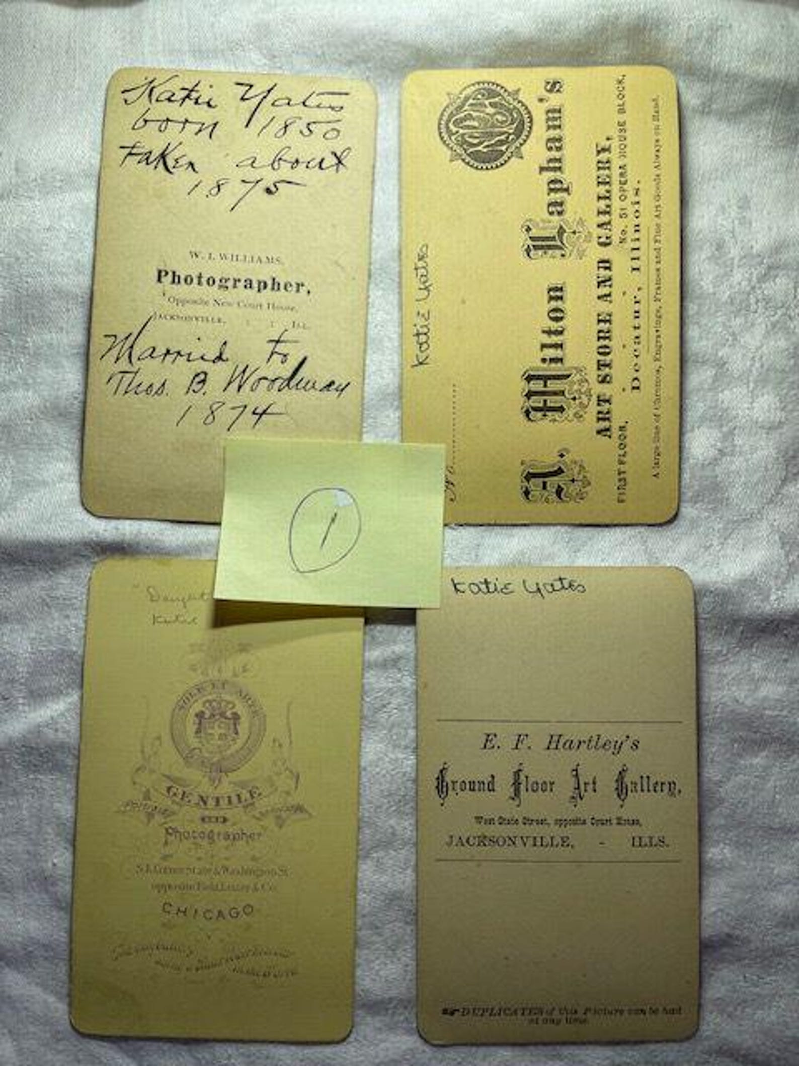 Set of 4 1800's Photos of Katie Yates, Daughter of Richard Yates, Gov ...