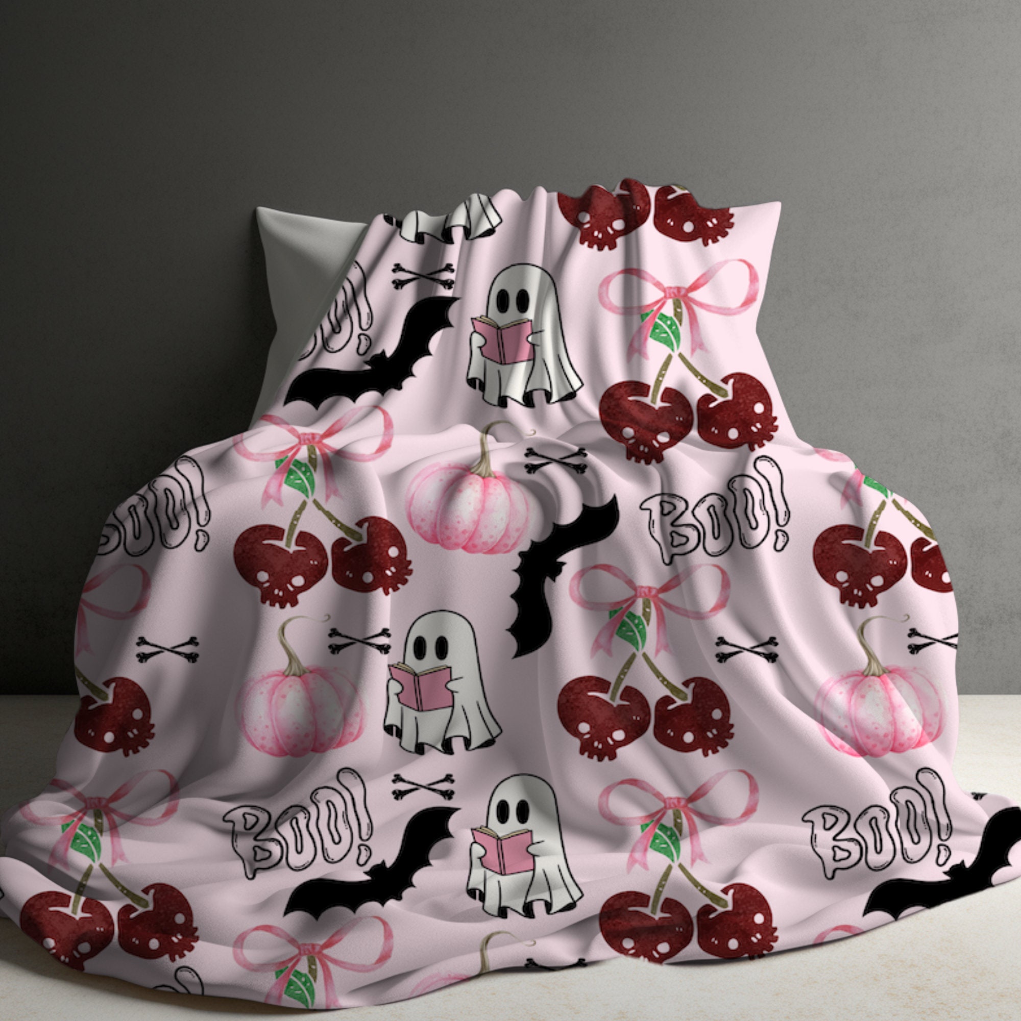 Coquette Scary Cherries Seamless Design: Skull Tumbler Blanket (digital ...