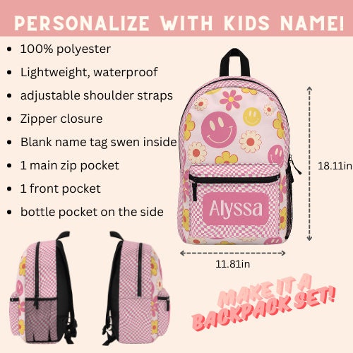 Personalized Backpack Kids RETRO Daisy Girls Boys Kids Nursery Children ...