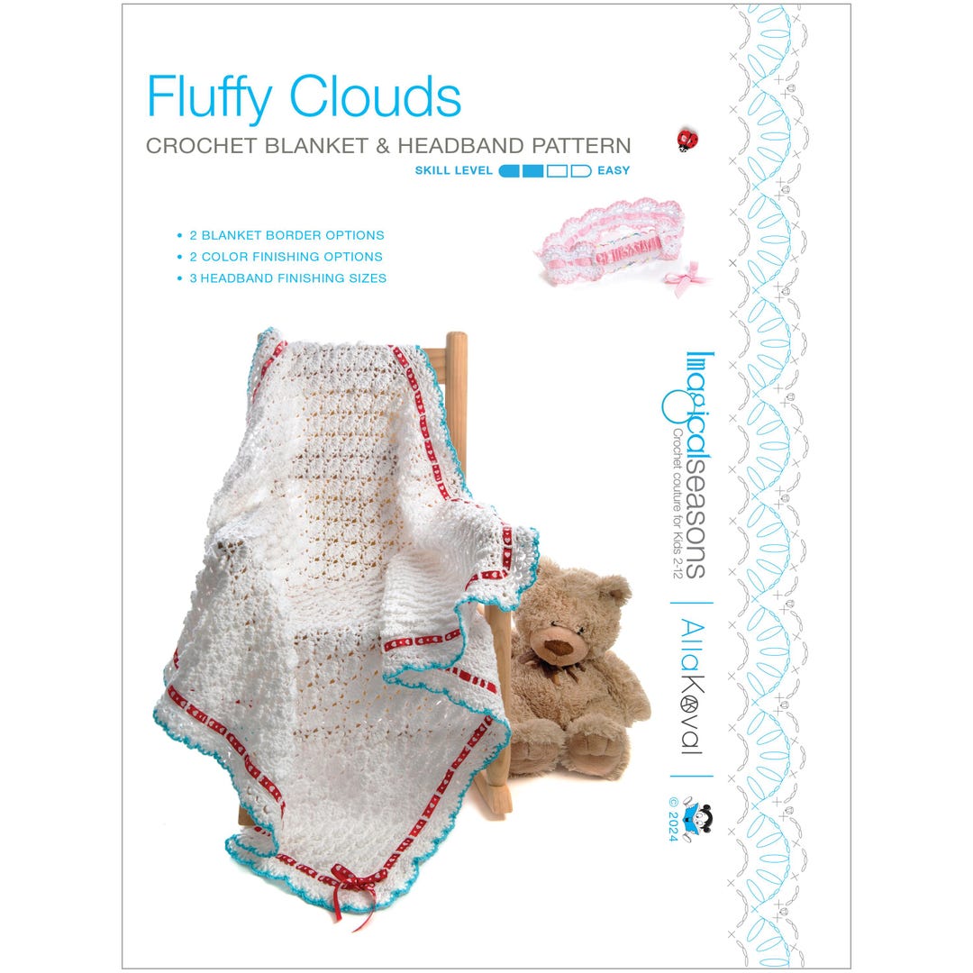 CROCHET PATTERN Fluffy Clouds Blanket & Headband Baby Girls Toddler ...
