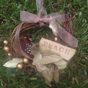 PEACE Bird Wreath Decoration Hanging W/vintage Goodies Christmas ...