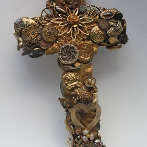 Vintage Jewelry Button Cross Art Assemblage Gold Sculpture MOP ...