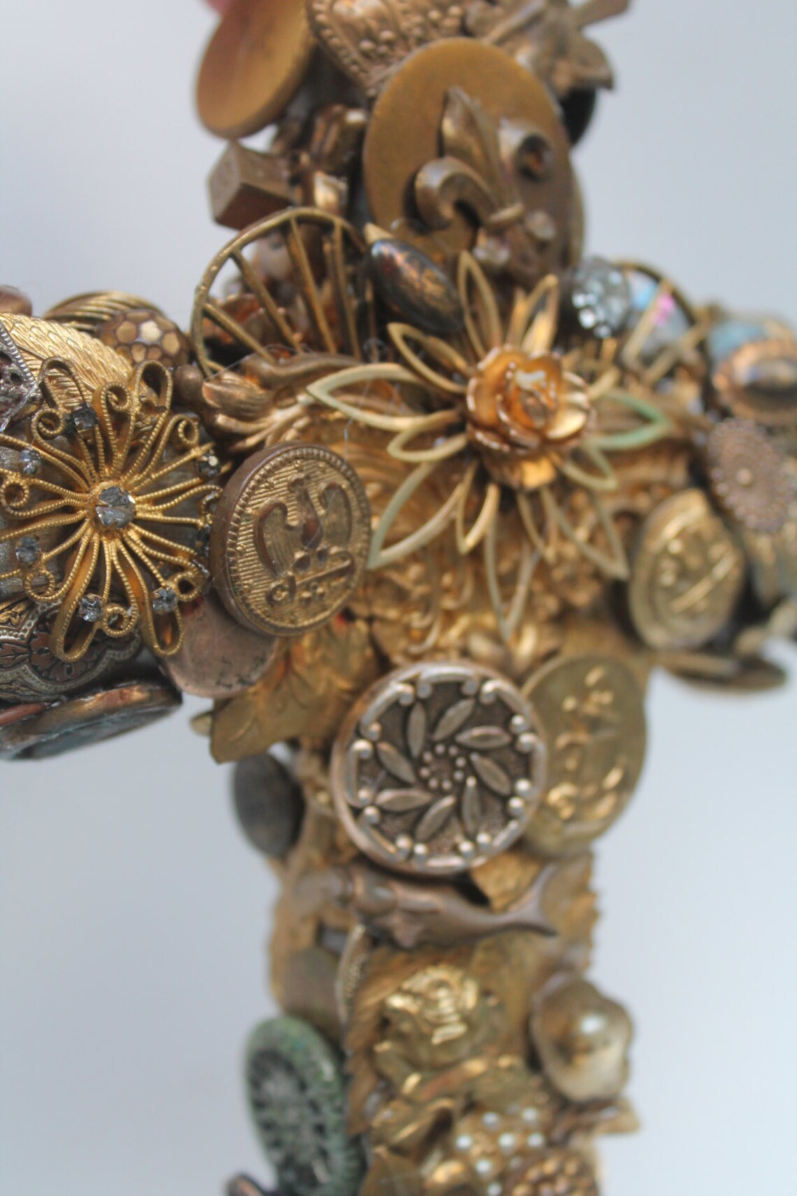 Vintage Jewelry Button Cross Art Assemblage Gold Sculpture MOP ...