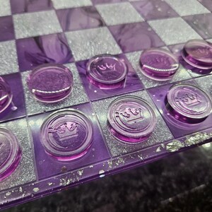 Marbled Purple Chess Board | Checkers Resin Gameboard With Silver ...