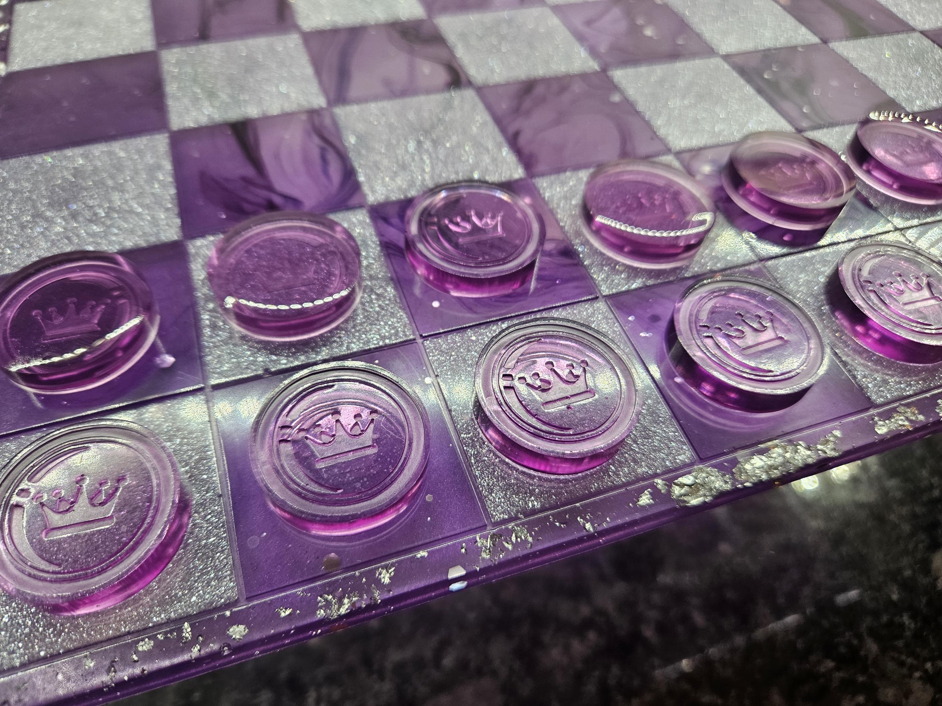 Marbled Purple Chess Board | Checkers Resin Gameboard With Silver ...