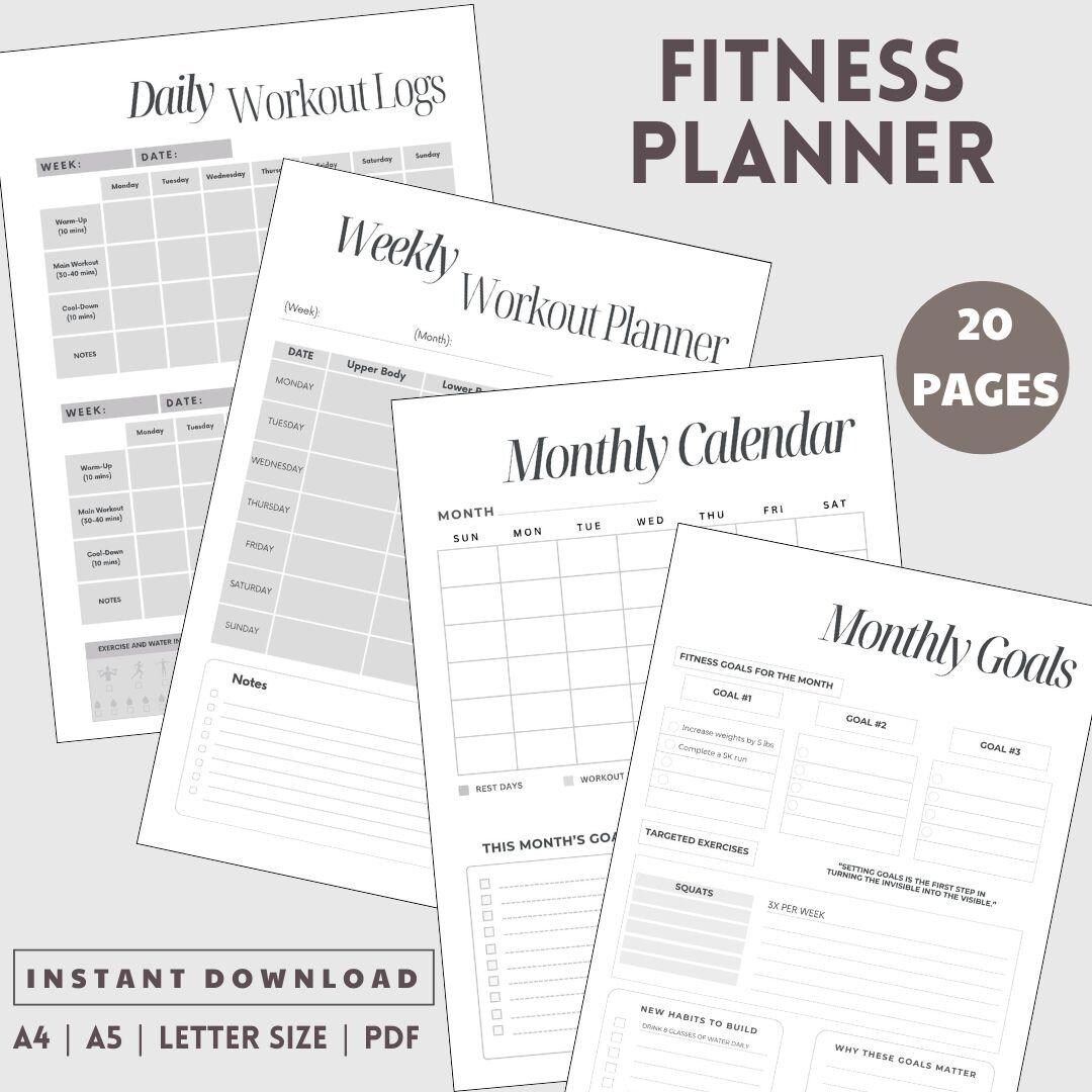 20 PAGES Workout Planner Printable | Fitness Journal PDF | Exercise Log ...