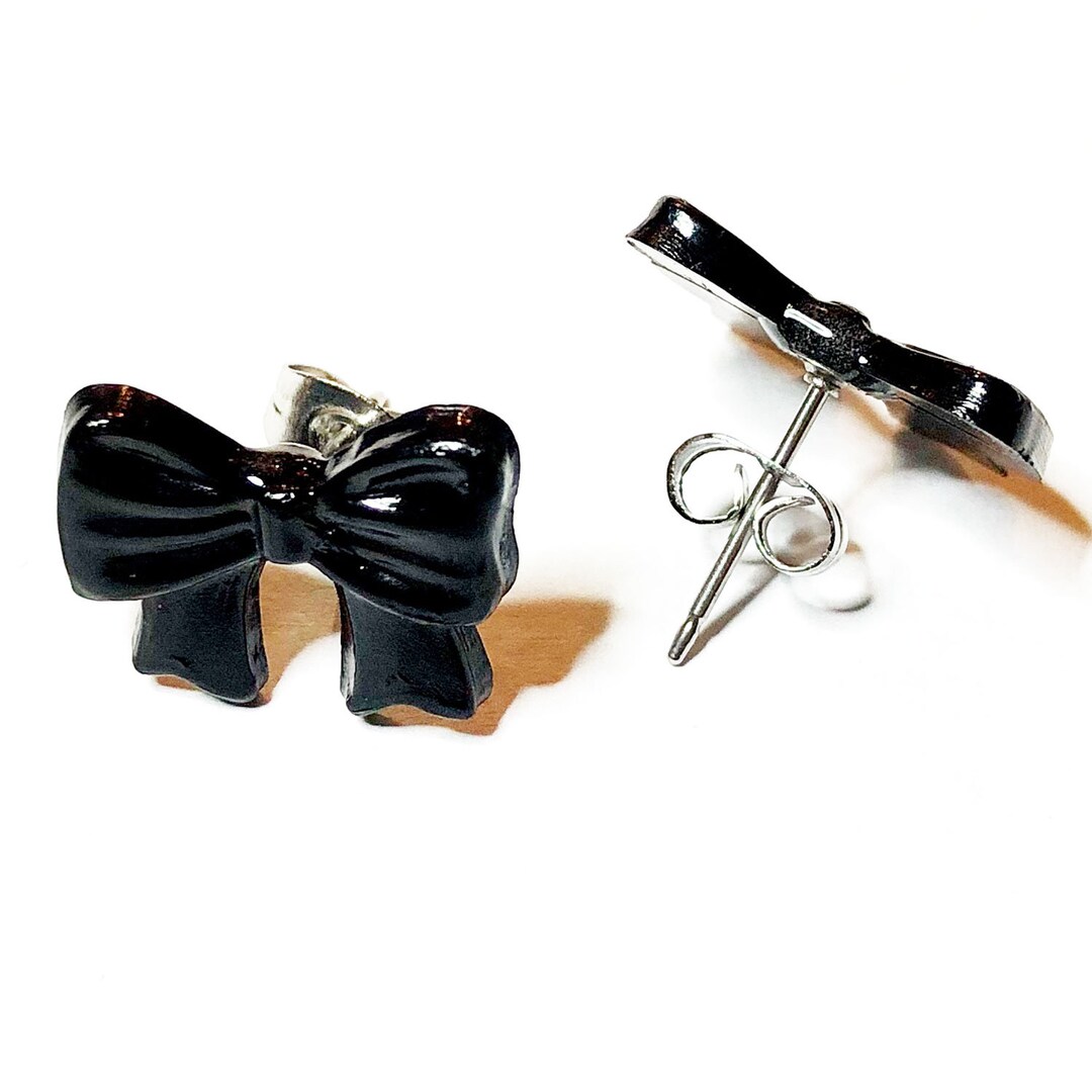 Black Bow Stud Earrings - Etsy
