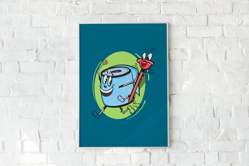 Doodle Toilet Paper & Plunger Cartoon Doodle Print Fun Bathroom Art ...