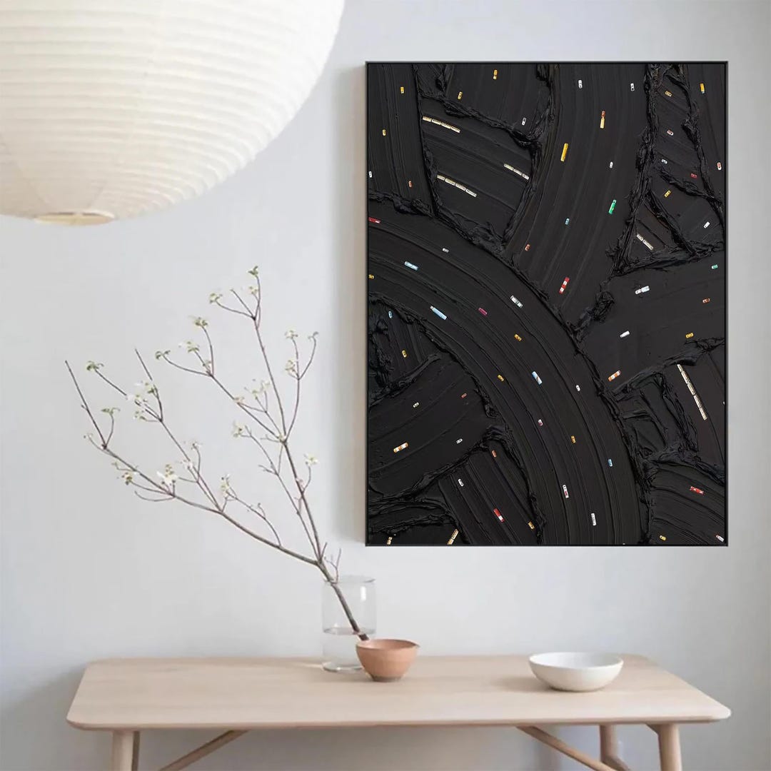 Large Abstract Highway Art, 3D Plaster Art, Minimalist Art, Black ...